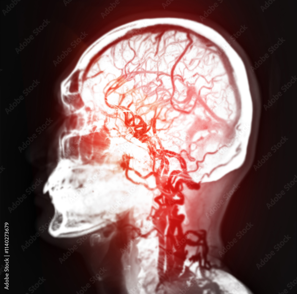 CTA Brain Vascular Imaging:.This image highlights a detailed 3D CTA scan of the brain’s vascular ...