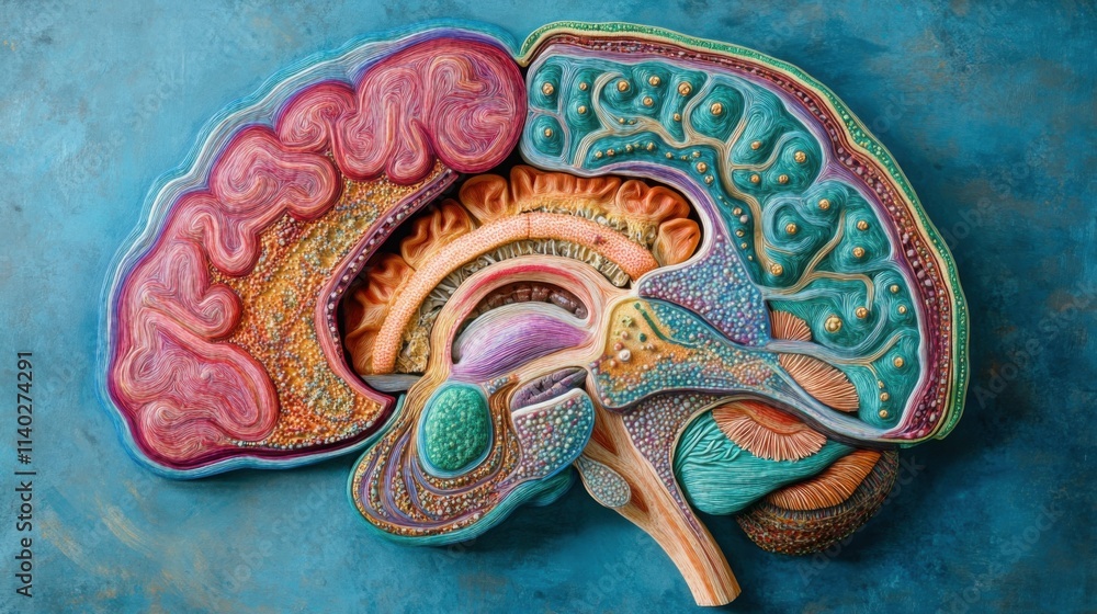 Human brain cross-section showing detailed inner structure, vibrant ...