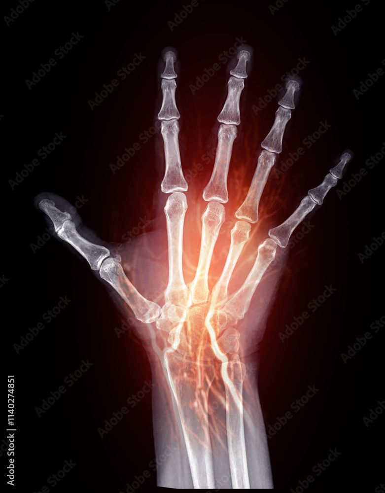 X-Ray and Vascular Imaging of Hand:.This image combines X-ray bone ...