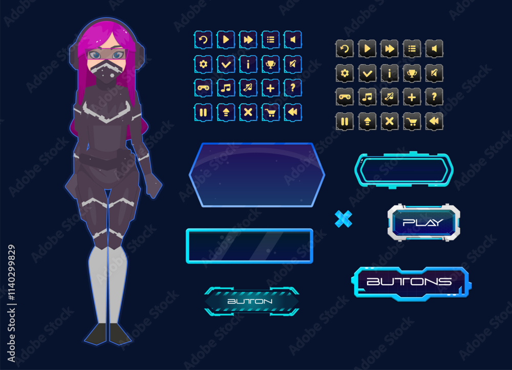 Set Different Buttons Hud Futuristic Sci Fi Text Frame Window Girl ...
