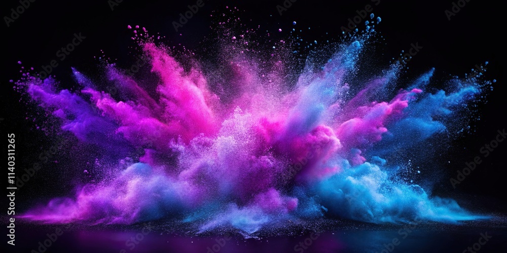 Silhouette purple explosion of powder on dark background clouds of ...