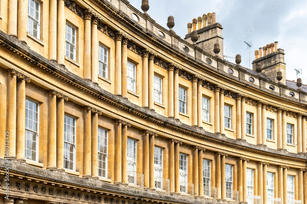 Part of the façade of historic ring of townhouses on The Circus in Bath ...