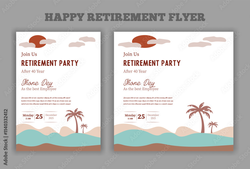 Happy retirement lunch party invitation flyer design template Stock ...