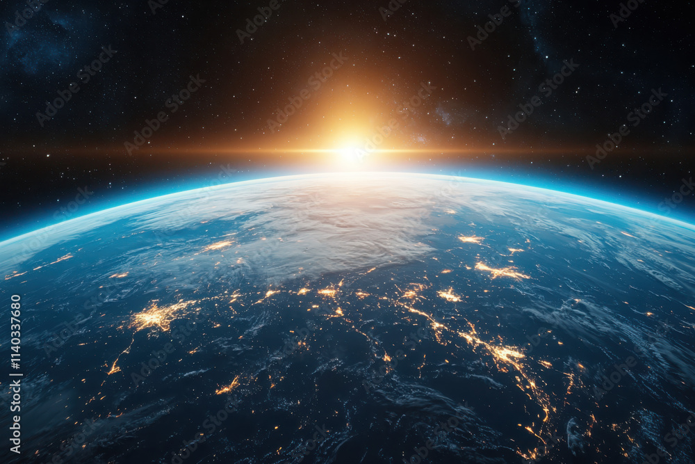 Stunning sunrise over earth from international space station outer space digital art cosmic ...