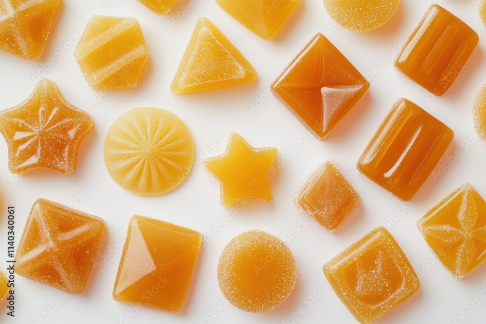 Overhead view of Dalgona candy honeycomb toffee in round star and ...