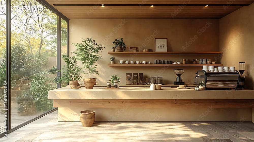 Minimalist Natural Coffee Shop Interior with Japanese Zen-Inspired ...
