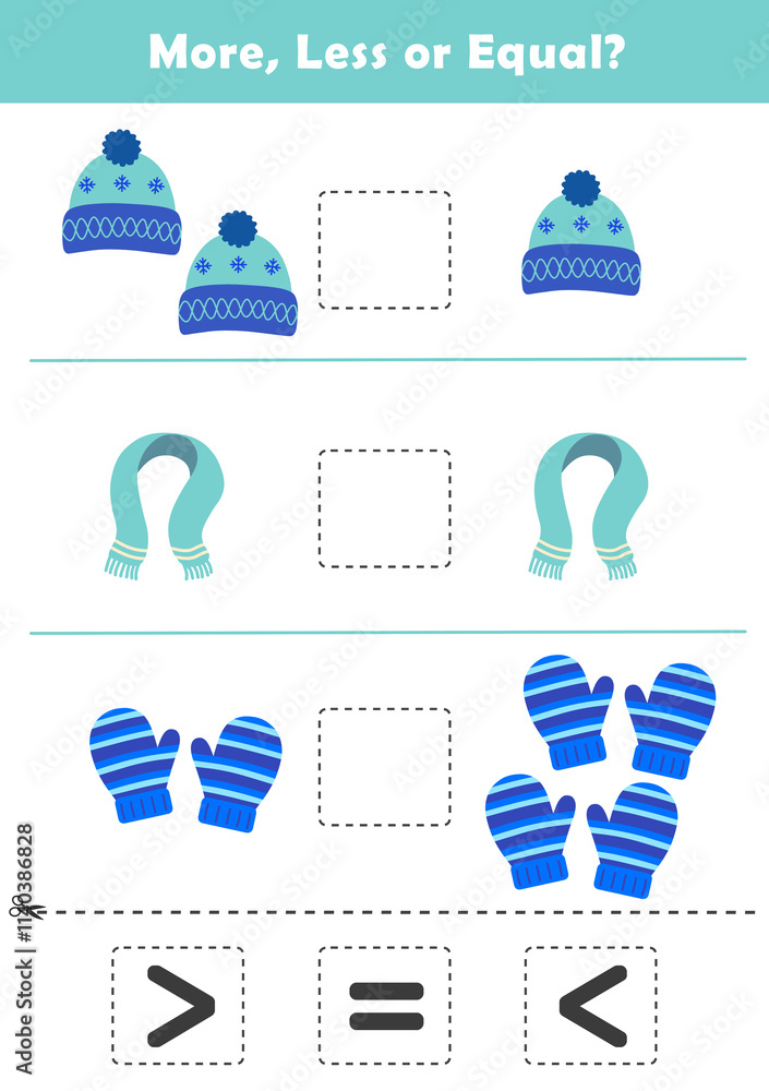 Comparison Worksheet with Cute Winter Clothing Illustration for Kids ...