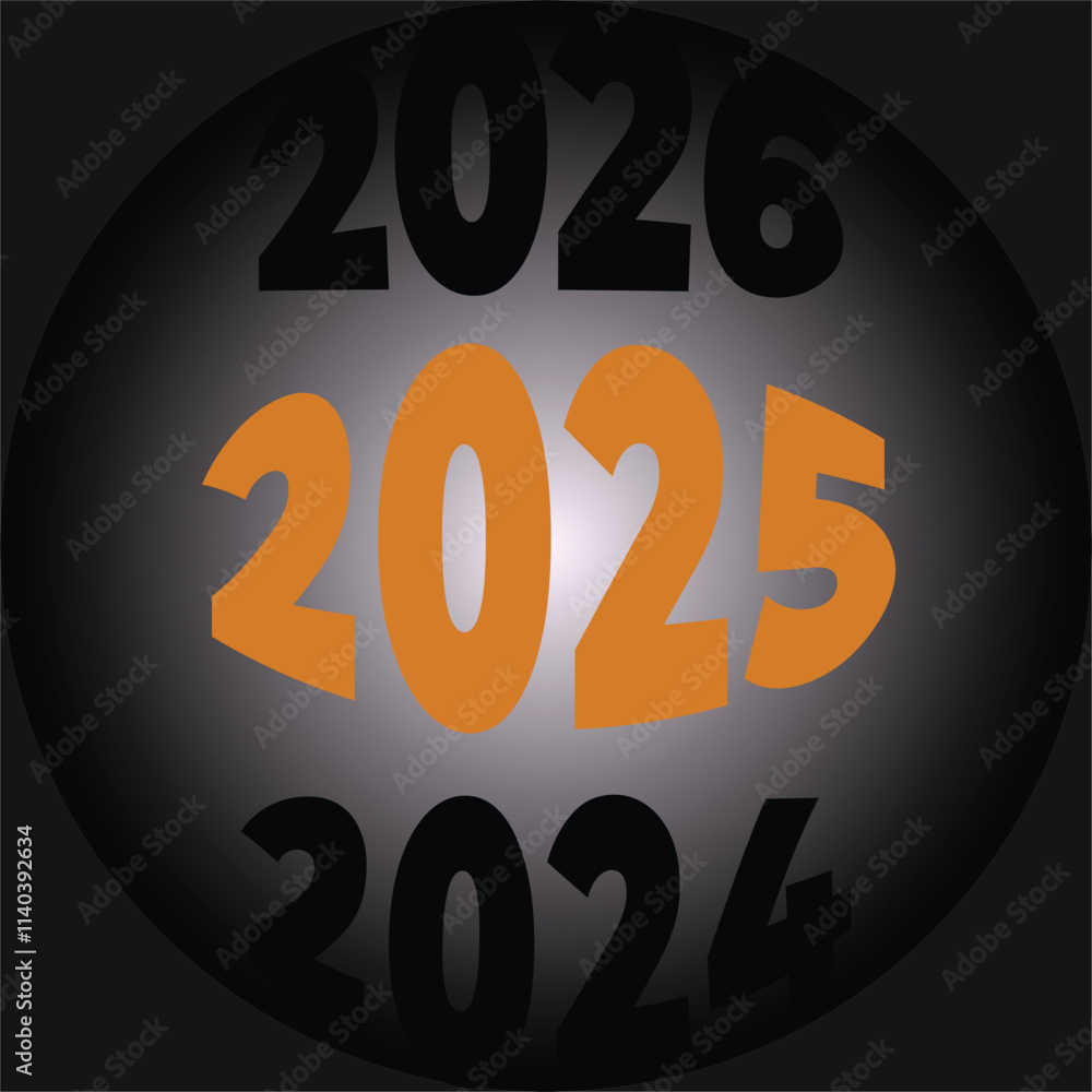 Happy New Year 2025 design in circle. Roll change the 2024 to 2025 on ...