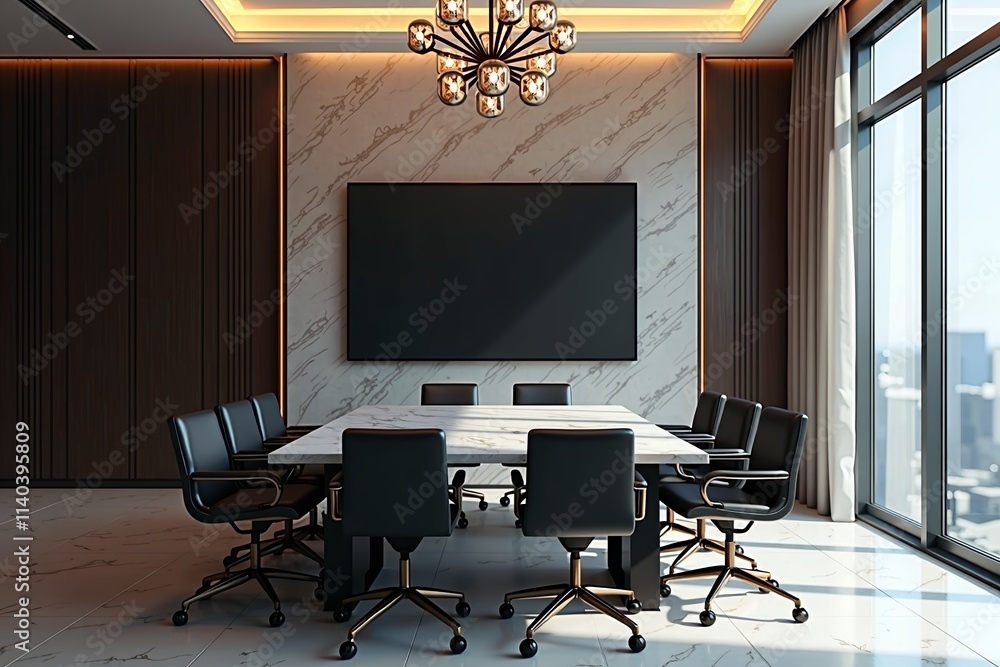 Elegant luxury meeting room with a marble conference table, black ...