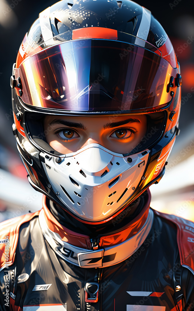 Generated digital illustration portrait of a racing driver on a blurred ...