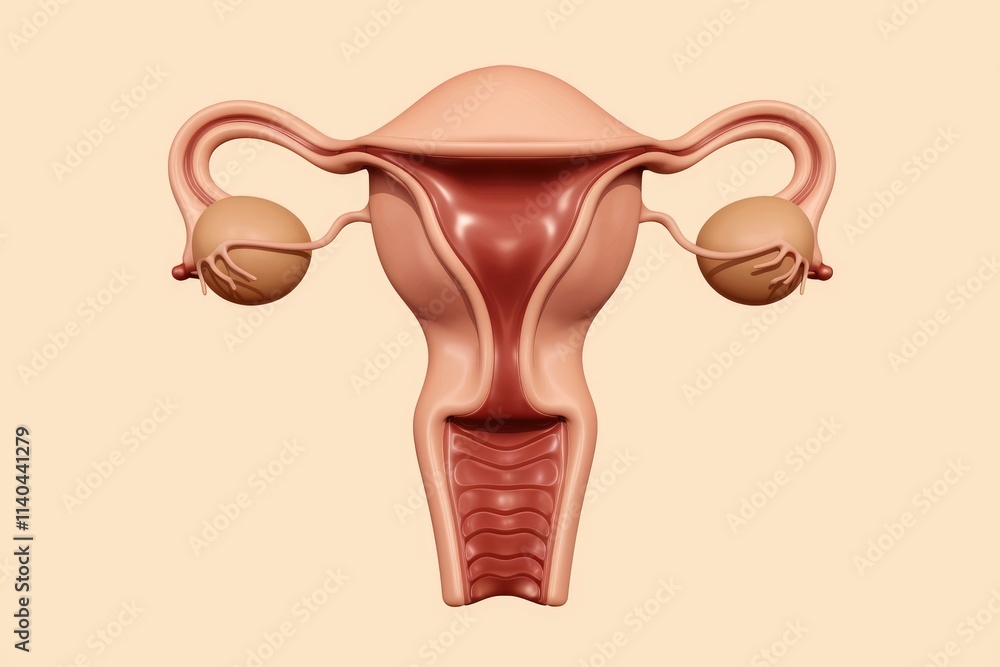 3D model of female reproductive system showcasing uterus fallopian tubes and ovaries. Stock ...