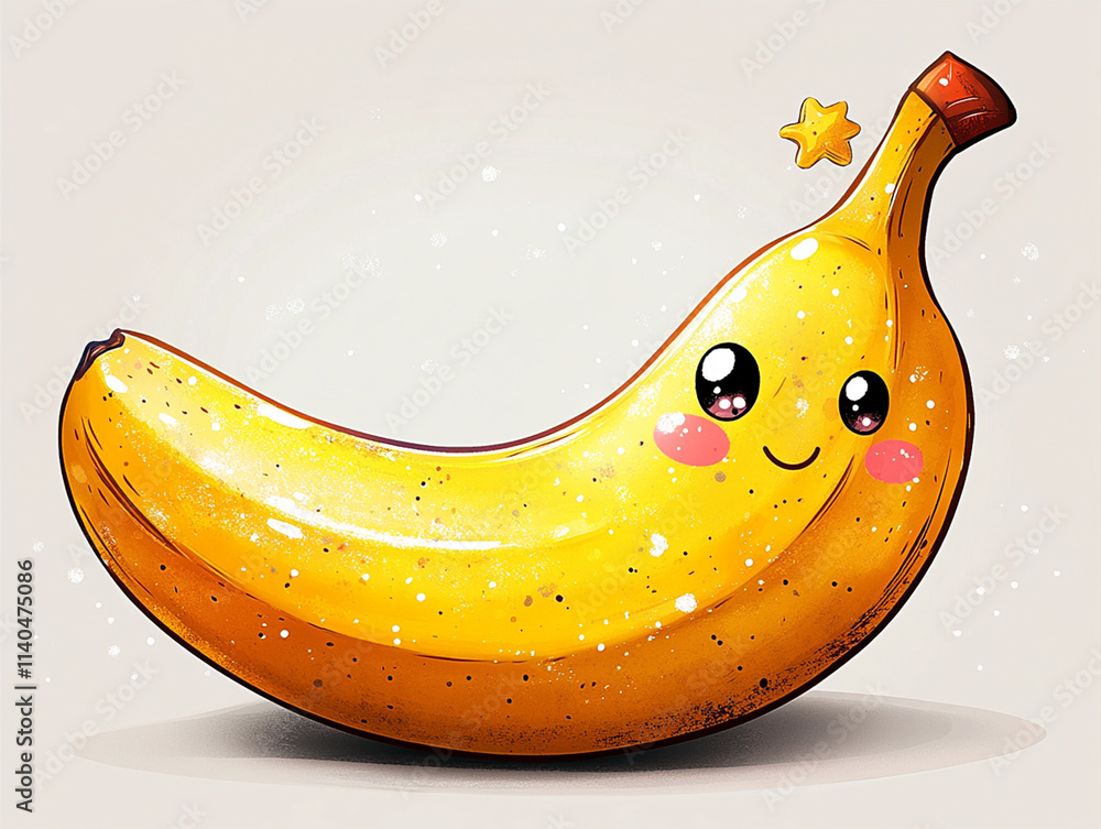 Cute Kawaii Banana Cartoon Illustration - Kawaii Stock Photo | Adobe Stock