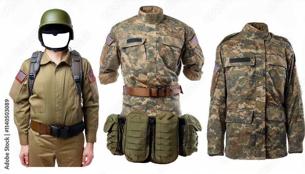 Military Uniform Set: Army Clothing Elements on Transparent Background ...