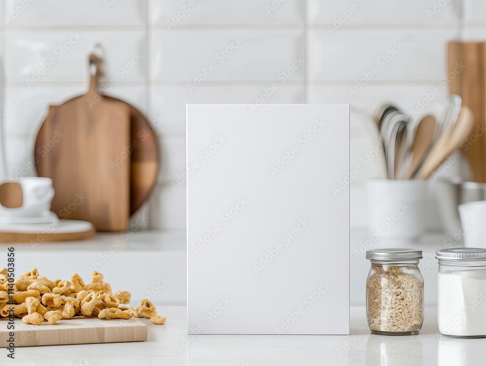 Blank cereal box in a bright kitchen environment, customizable template ...