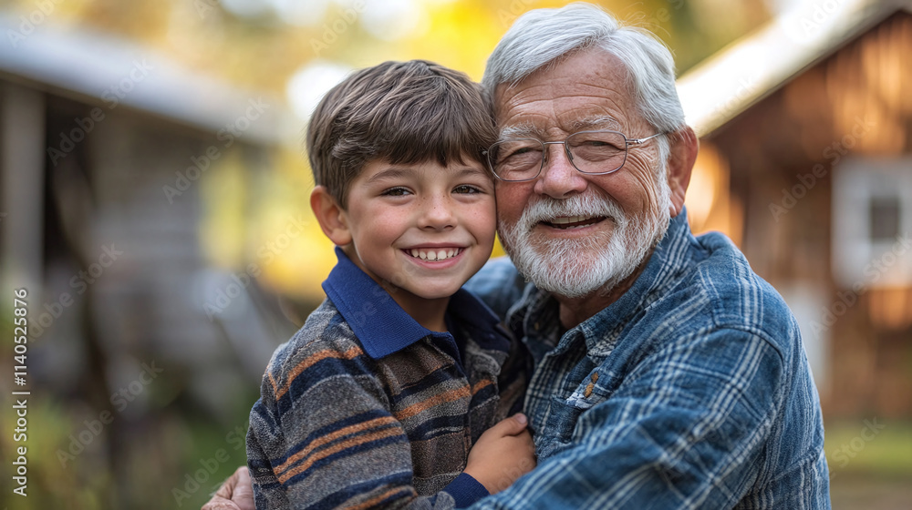 Grandfather hugging grandson isolated: happy grandparent and grandchild ...