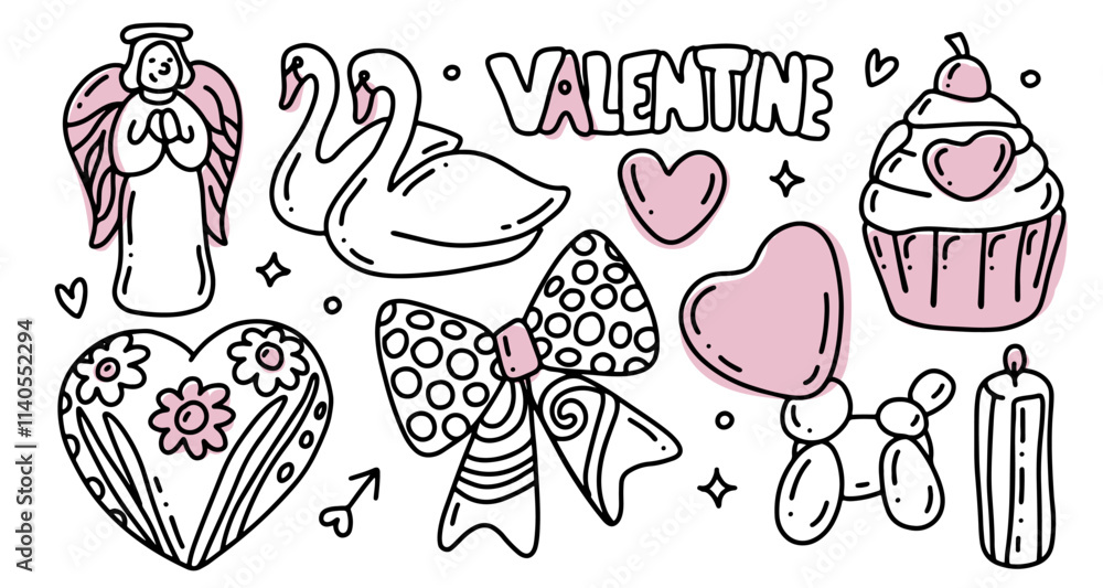 Valentine Day Hand Drawn Doodle Elements Set. Love Holiday Cute Clipart ...