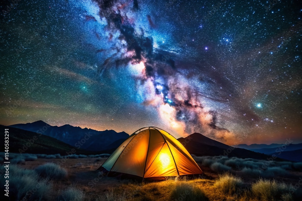 Night Camping Sketch: Illuminated Tent Under Starry Sky, Digital Art, Dark Fantasy Illustration ...