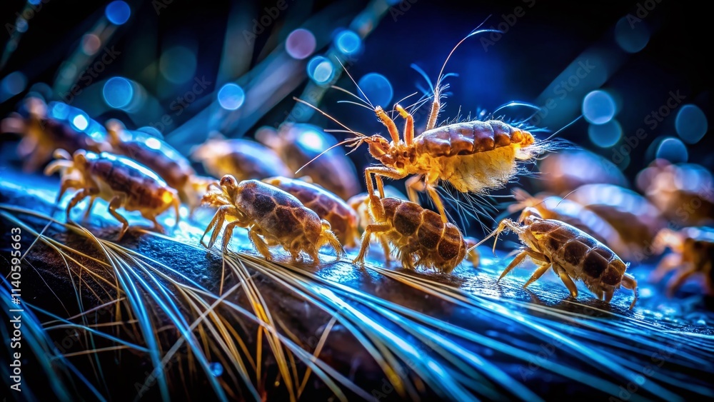 Nighttime Head Lice Infestation, Microscopic Close-up, Dark Hair ...