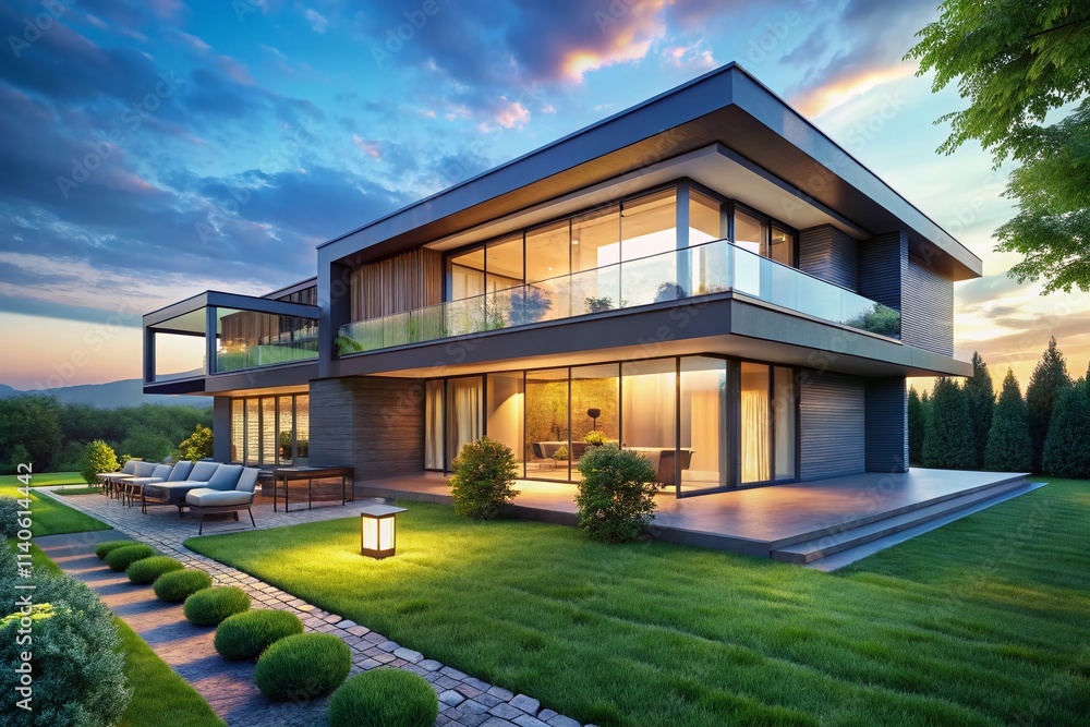 Panoramic Modern House 3D Model Render, Architectural Visualization, Home Design, Luxury Real ...