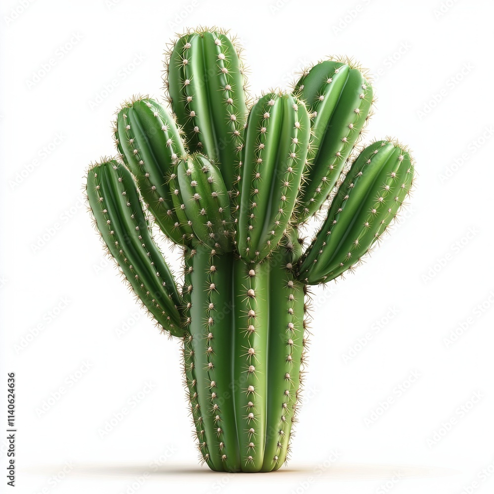 Tall and spiky cactus standing alone in a dry desert landscape during ...