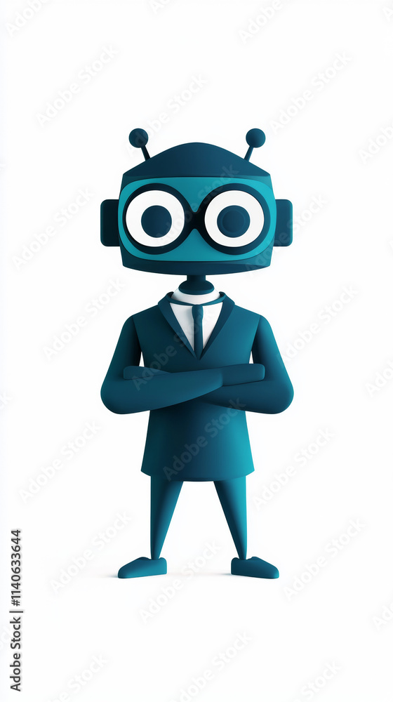 An imaginative AI agent character in a 3d illustration style, white ...