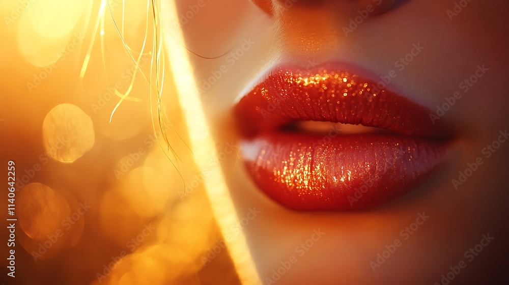 Slightly parted, plump lips with a light natural gloss, ultra-realistic ...