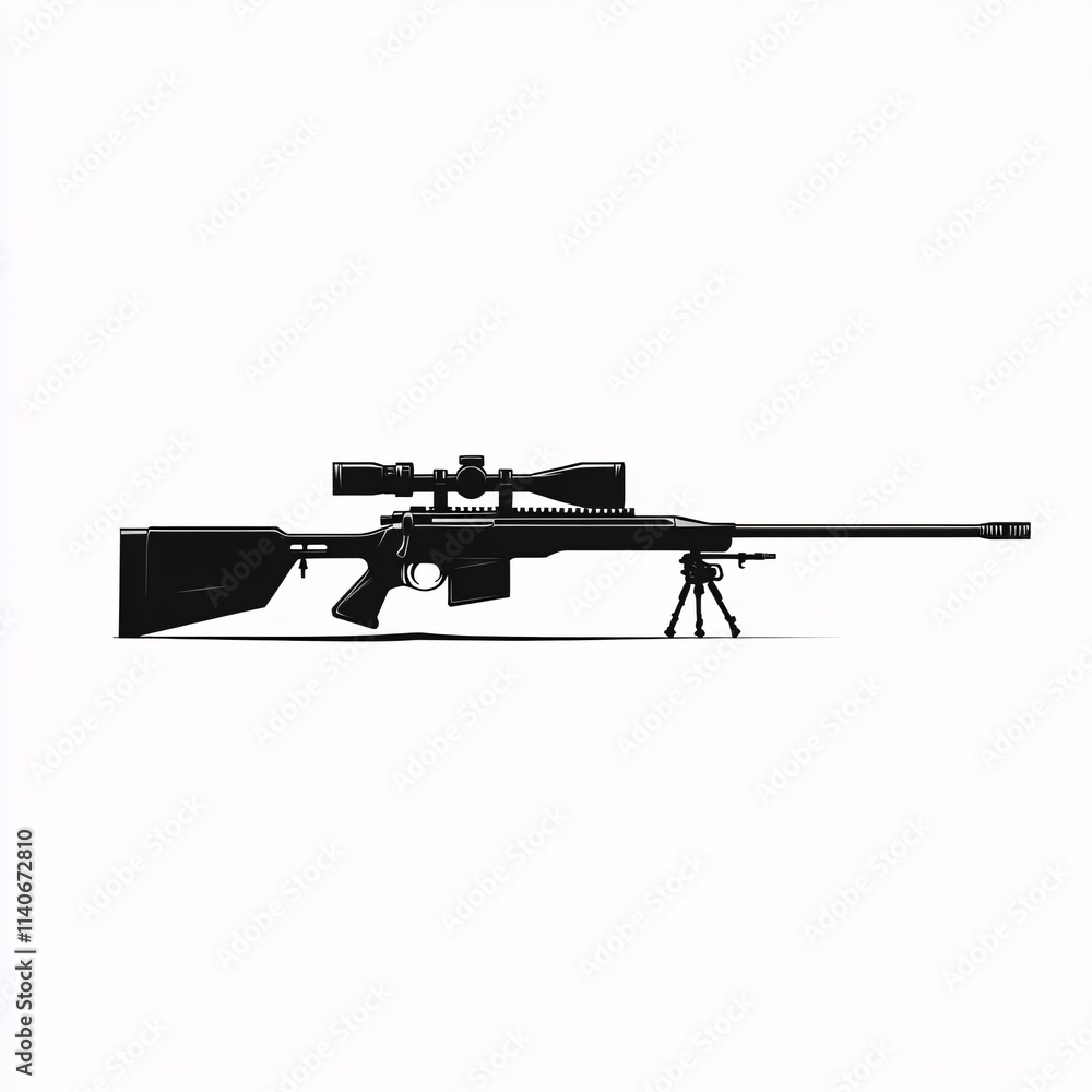 Sniper Rifle Silhouette Isolated on White Background Stock Illustration ...