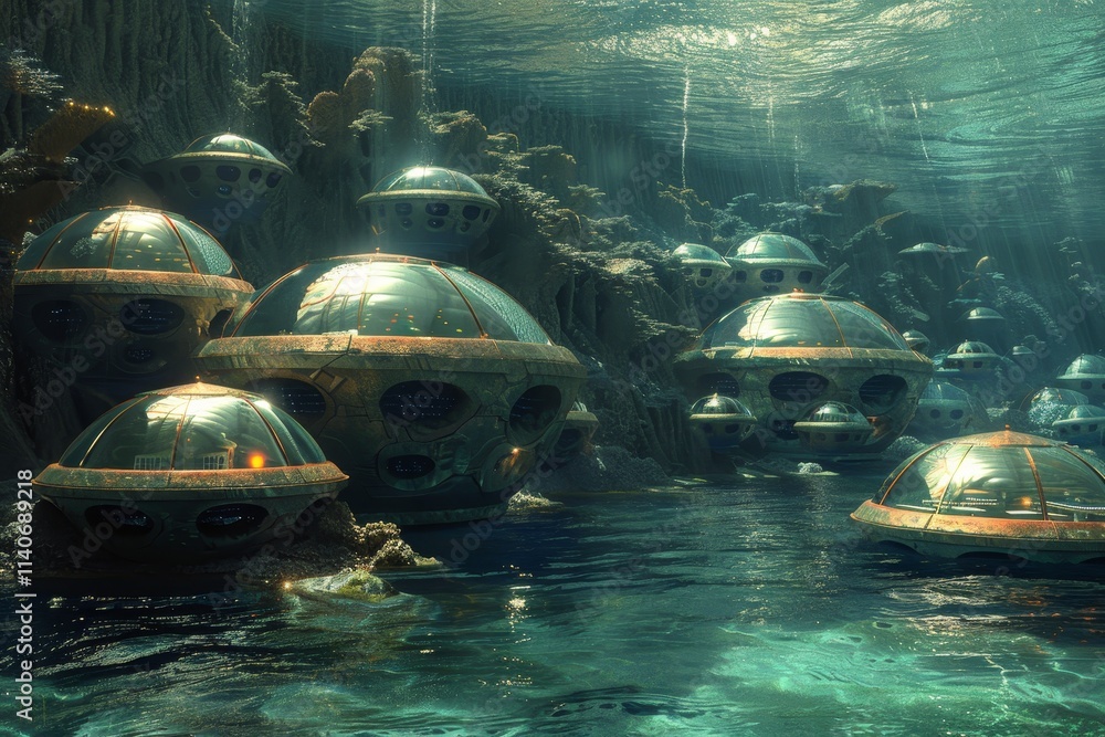 A futuristic underwater city featuring advanced architecture, vibrant ...