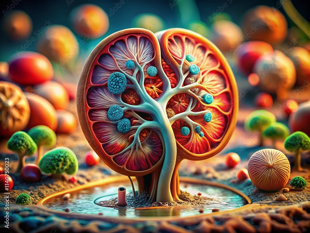 Tilt-Shift Microscopic Kidney Anatomy: Detailed Renal Structure ...