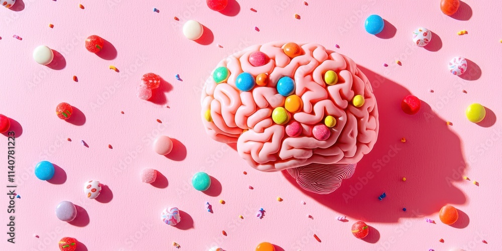 Brain made of candy is on a pink background の Stock フォト | Adobe Stock