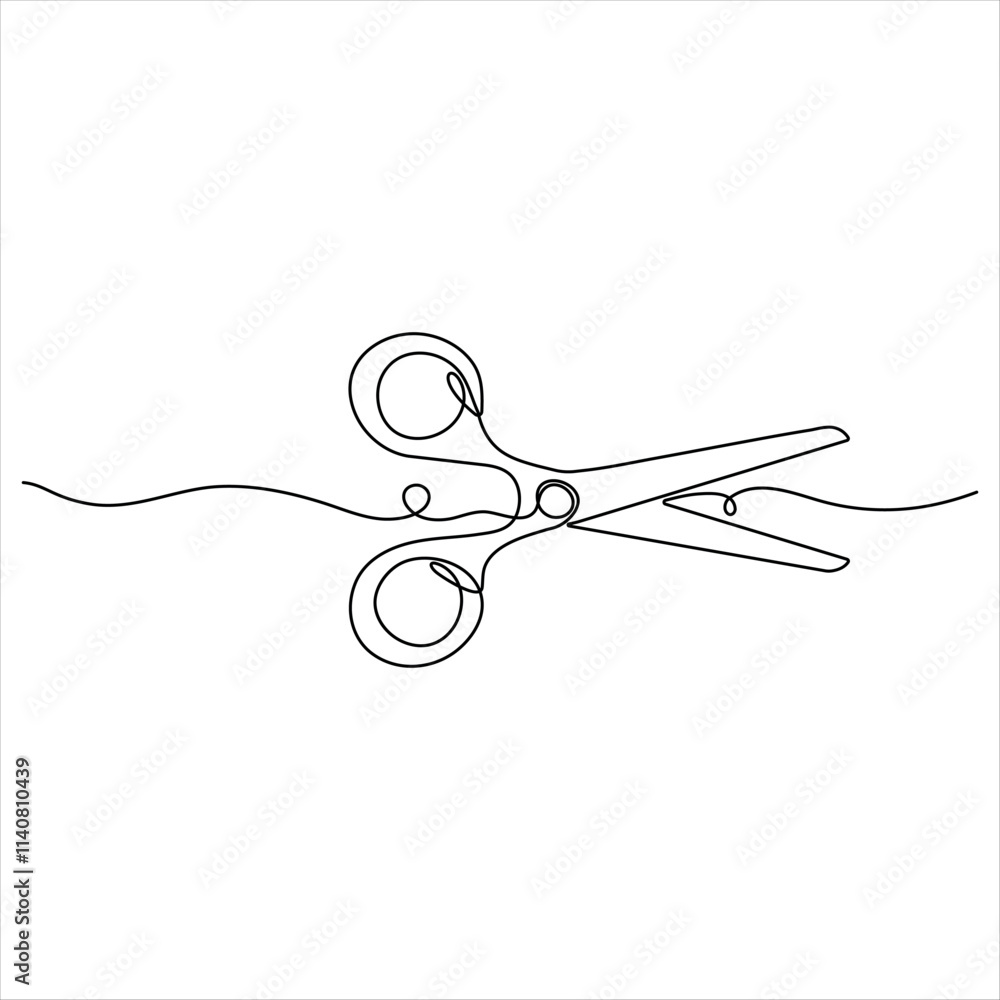 Scissor tool one line continuous single line art drawing outline design ...