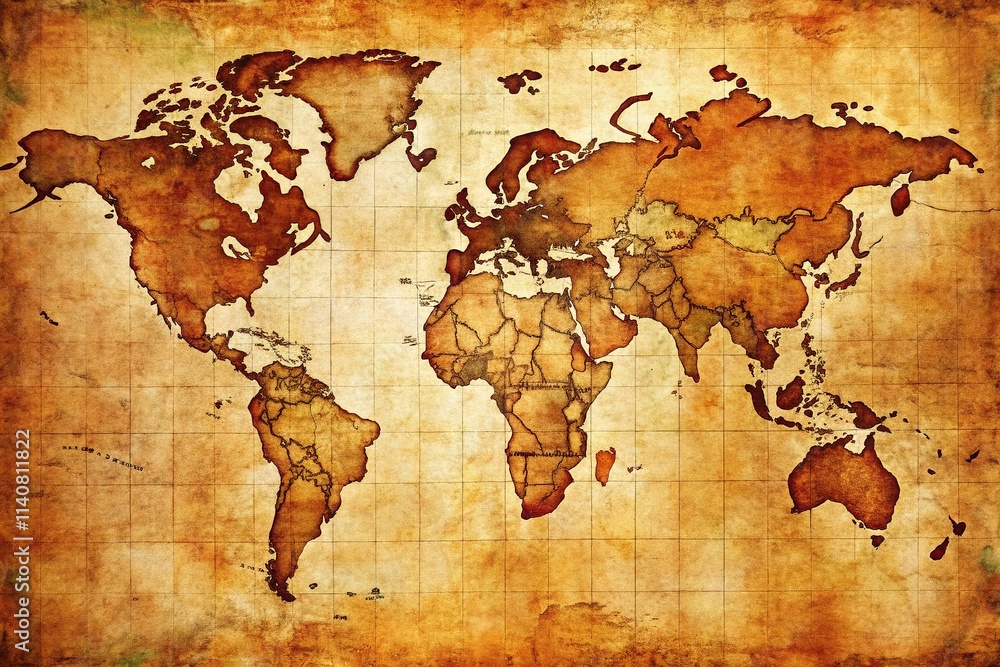 Vintage World Political Map, Blank Antique Map, Old World Map, Retro ...