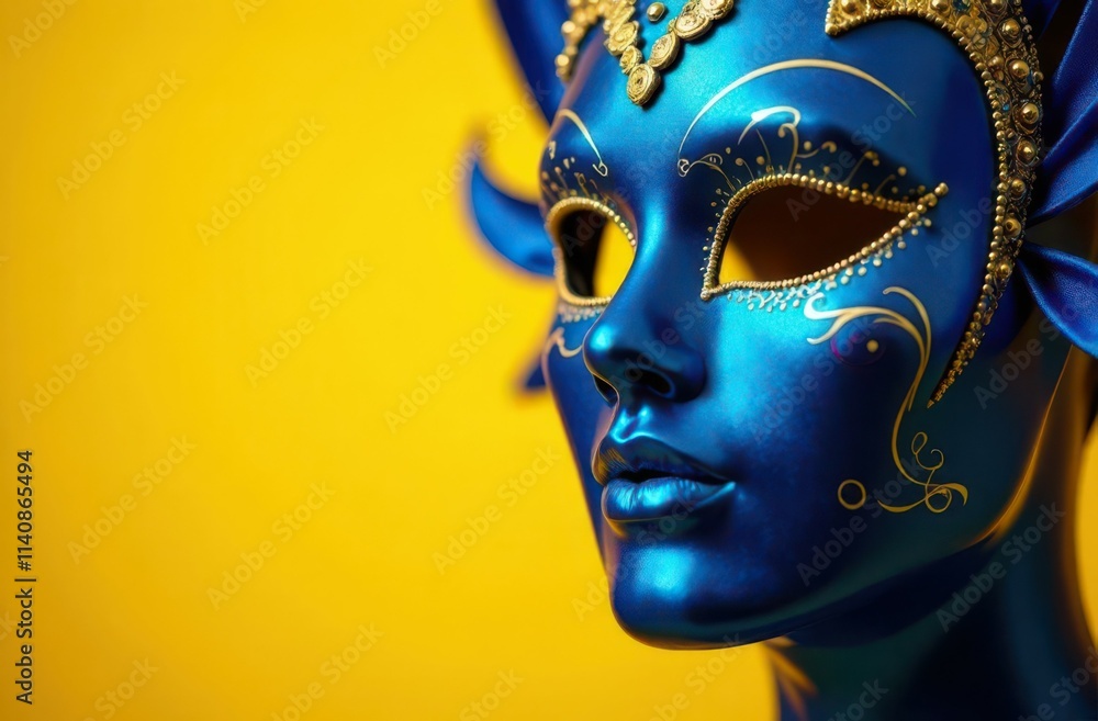 Elegant blue full-face venetian carnival mask with golden decorations ...