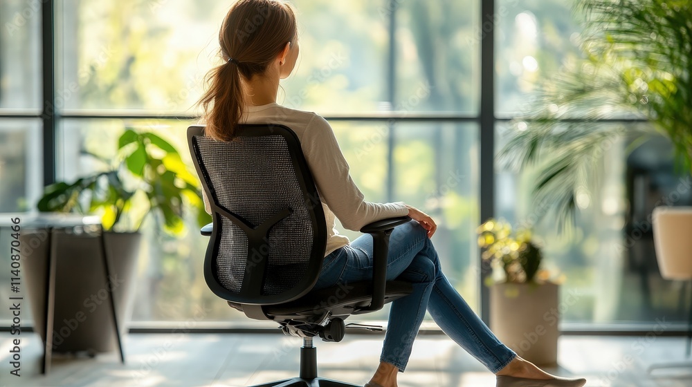 person sitting in a chair with good posture and ergonomic support to ...