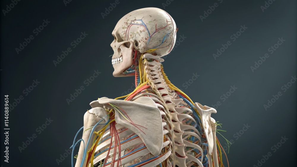 Stock-Illustration „Posterior View of Human Anatomy Skeletal, Nervous ...