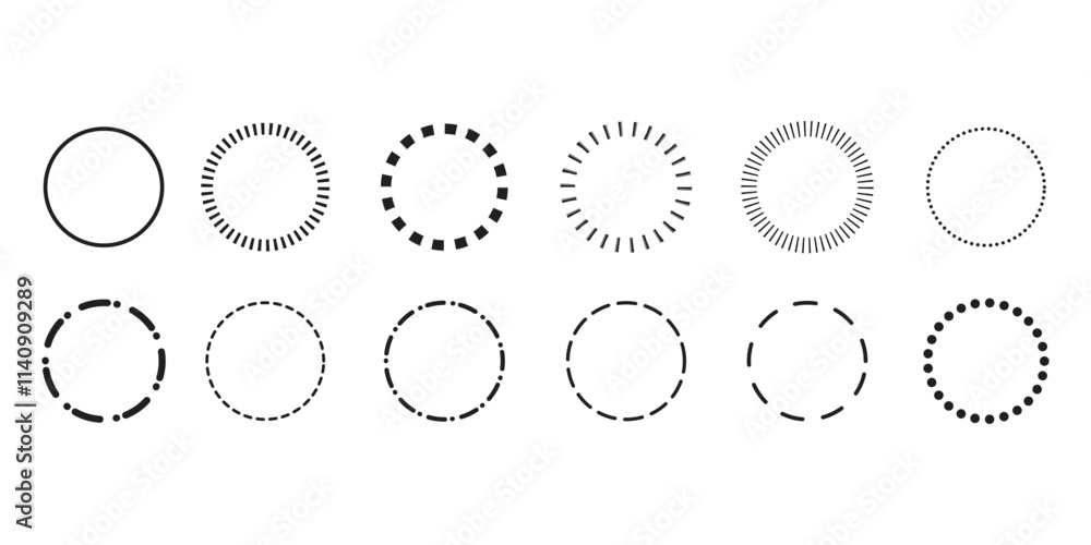 Vector de Stock Set of circle shapes with dashed lines, Dashed and dotted circle icon. Black and ...