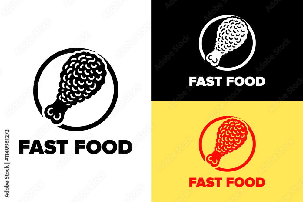 cross fried chicken, drumstick, circle, fast food chain logo, food cart ...