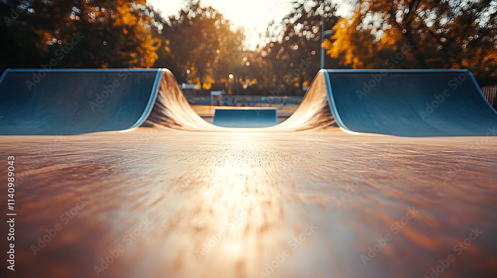 View of a ramp for skateboards and in-line skates in the skatepark ...