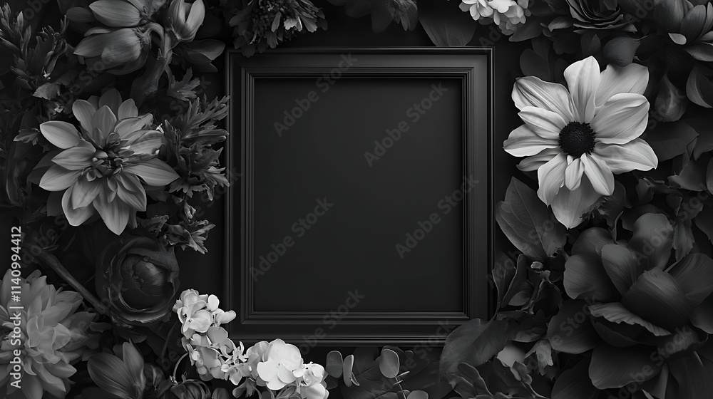 Somber funeral background featuring a dark frame surrounded by a ...