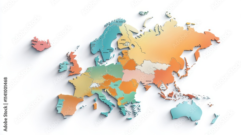 Europe map with political boundaries, each country labeled and colored ...