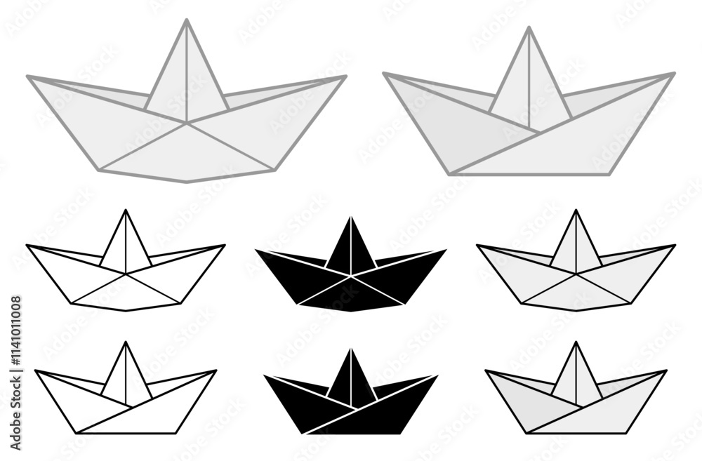 Folded Origami Paper Boat Clipart Set on a Transparent Background ...