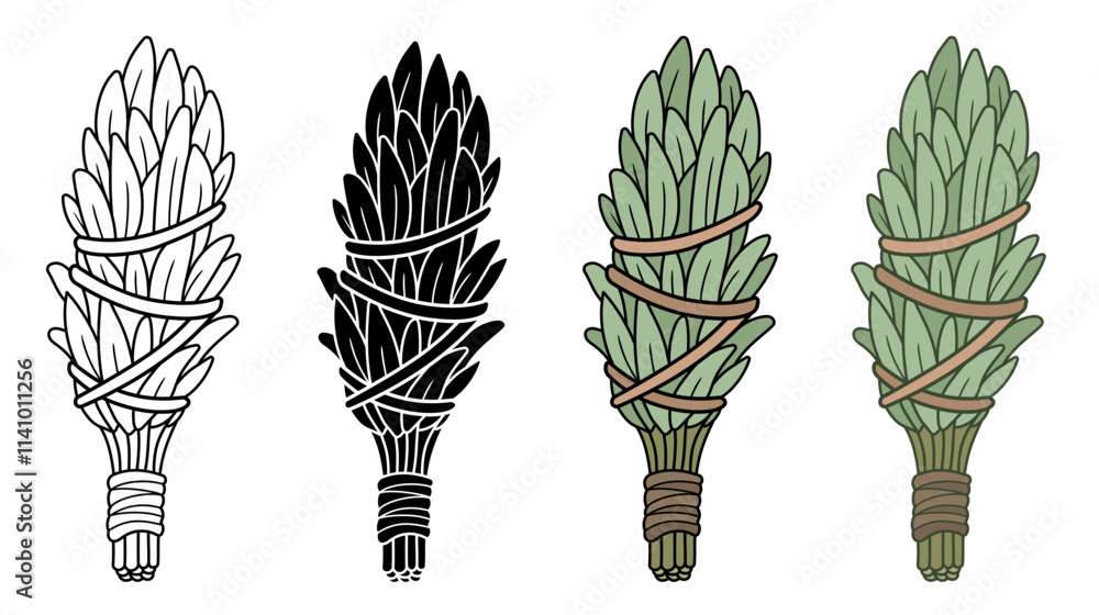 Bundle of Wrapped and Dried White Sage Smudging Leaves Clipart, with ...