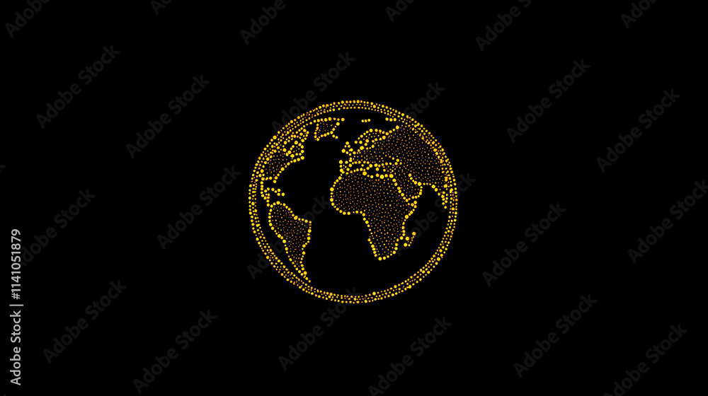 Earth with a golden glowing outline on a black background, planet earth ...