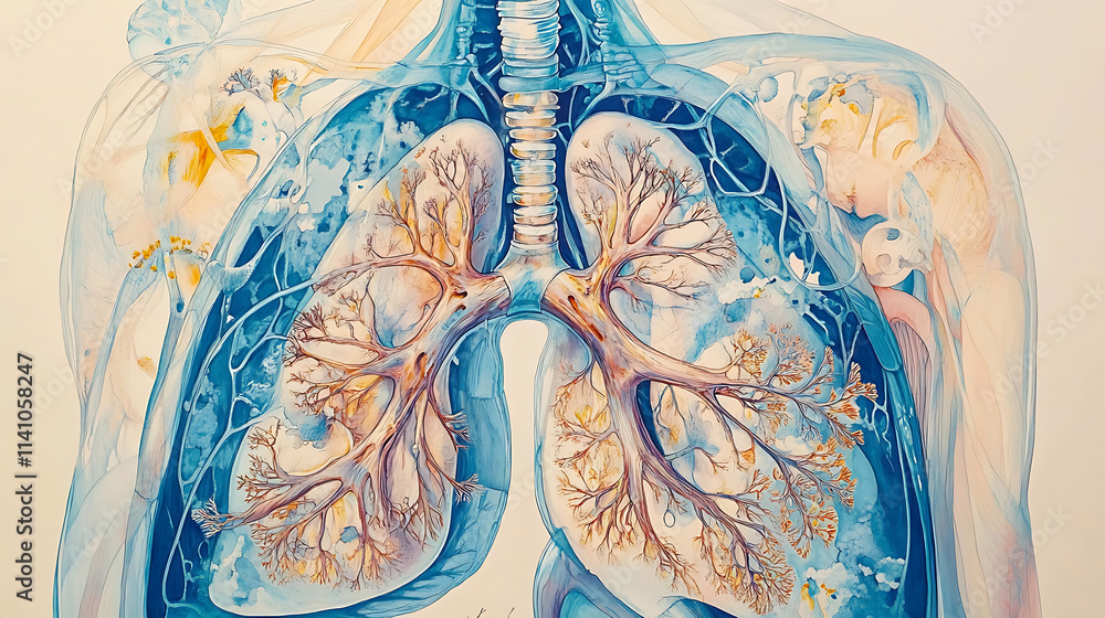 Anatomy of breathing: a scientific illustration of healthy lungs Stock ...