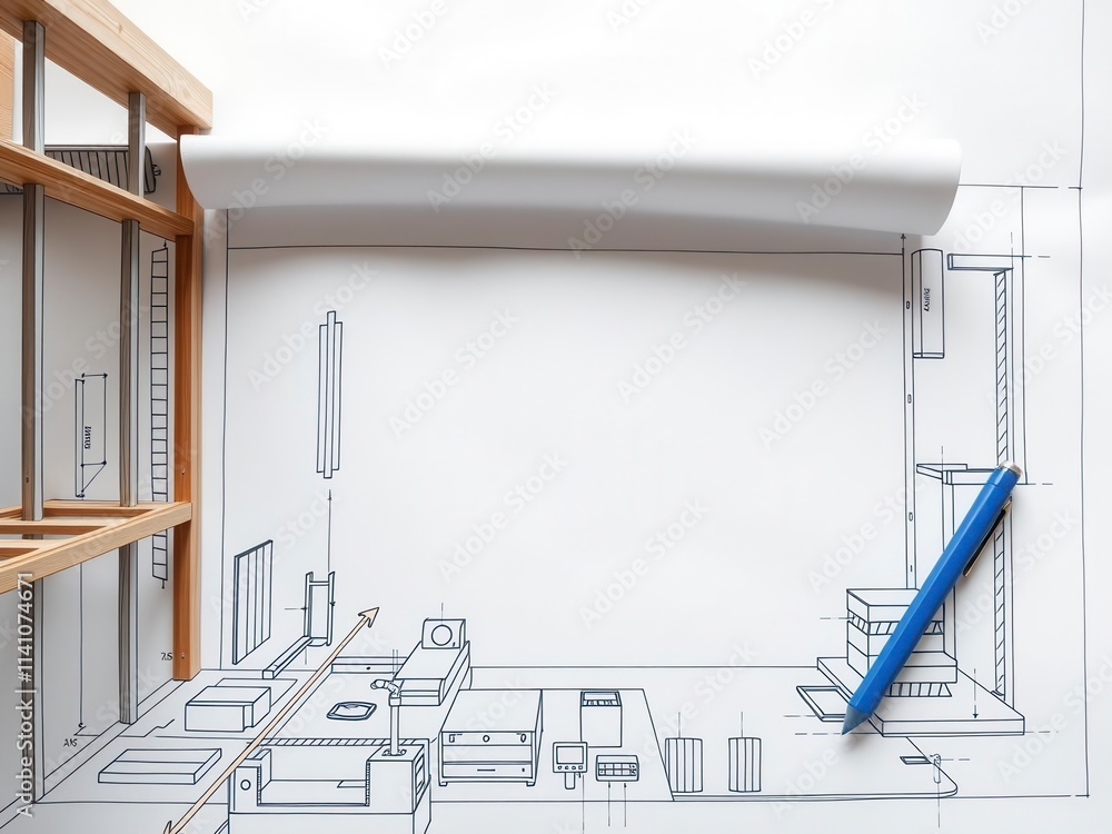 Architectural blueprint sketch mockup for modern building design ...