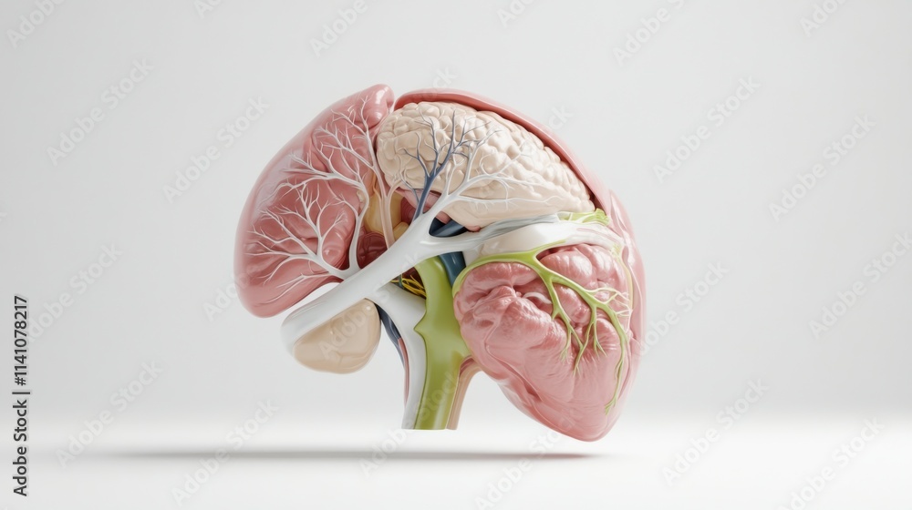 The 3D model illustrates the human liver with clear representation of ...