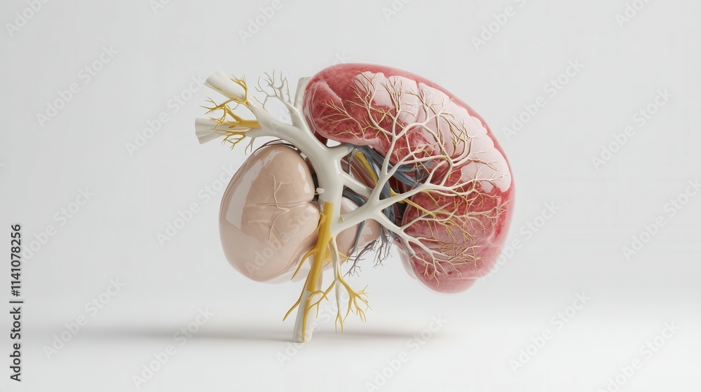 The 3D model illustrates the human liver with clear representation of ...