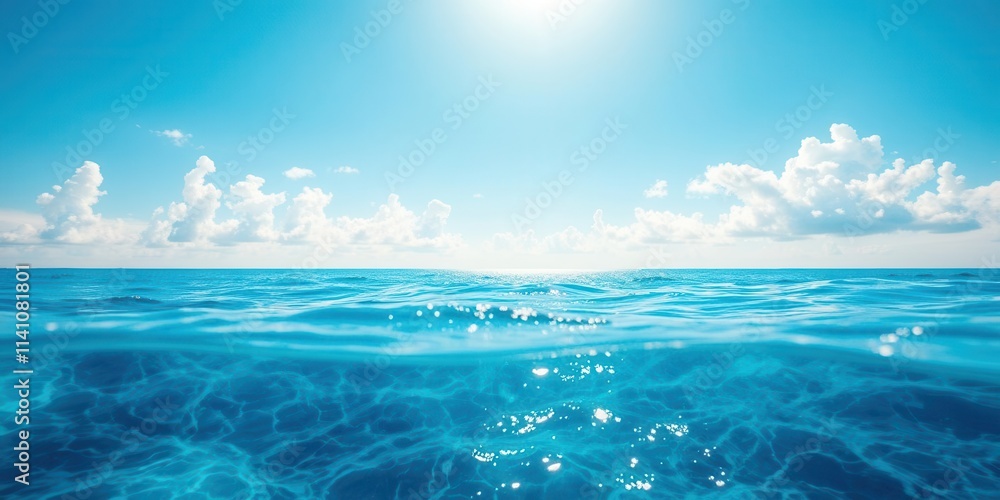 Bright blue ocean water surface with sunlight filtering through the ...