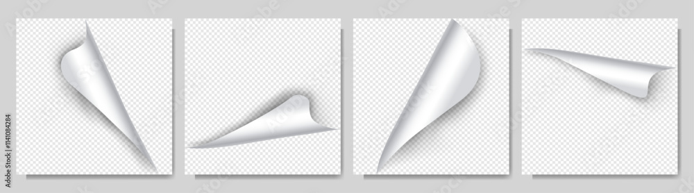 Vector illustration. Set of 4 realistic curled glossy paper corners ...