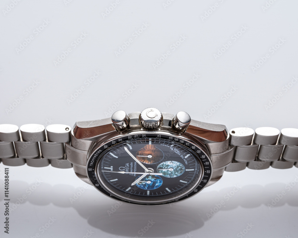 Omega chronograph side view, Speedmaster model. Manual winding ...